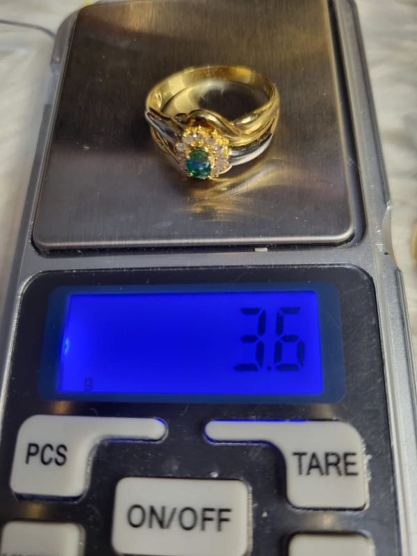 K18 Japan Gold and PT900 Platinum Emerald Diamond Halo Ring, Women's ...