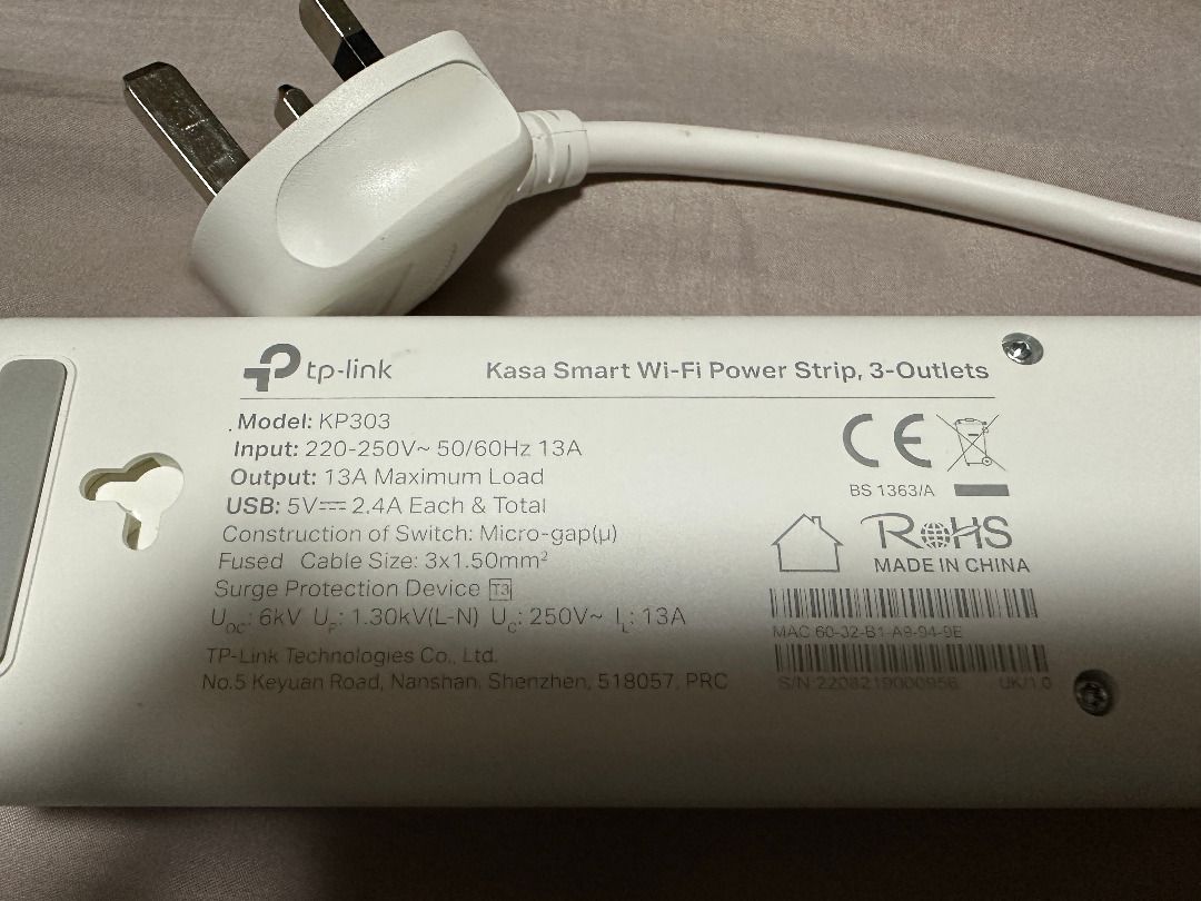 Kasa Smart Wi-Fi Power Strip, 3-Outlets (KP303), TV & Home Appliances ...