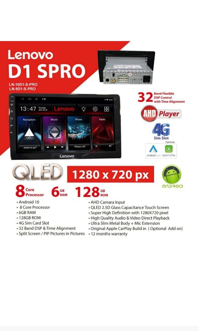 Lenovo LN-10D1-S-Pro Car Android Headunit 128GB + 6GB Ram, Car ...