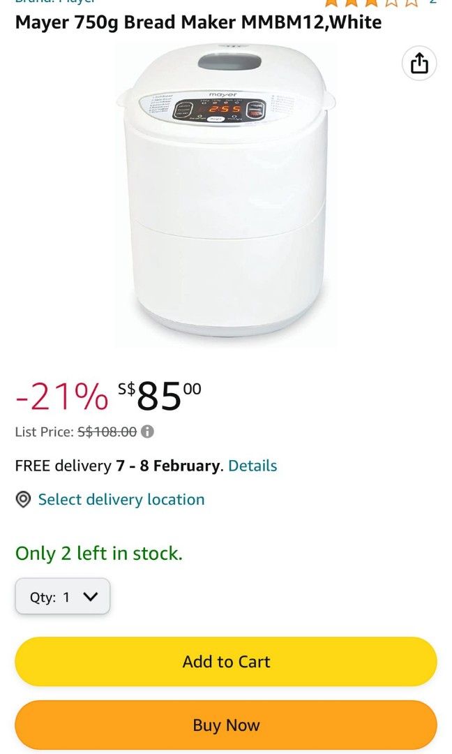 Mayer 750g Bread Maker MMBM12,White Display Set, TV & Home Appliances ...