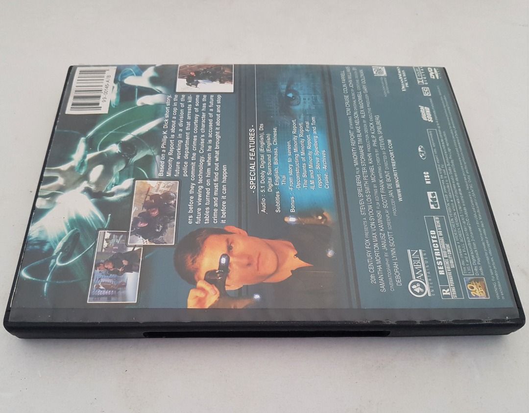 Original DVD Video Disc of Minority Report, 2002 Hollywood Blockbuster ...