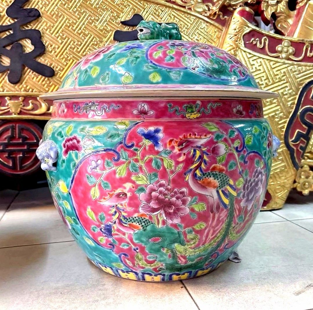Peranakan Nonya Nyonya Biggest Green Kamcheng, Furniture & Home Living ...