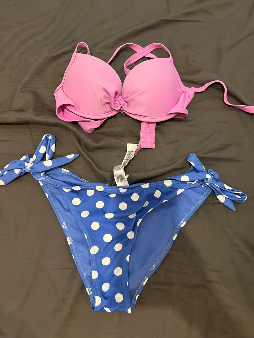 Pink Blue Polka Dot Bikini Sexy, Women's Fashion, Swimwear, Bikinis & Swimsuits on Carousell