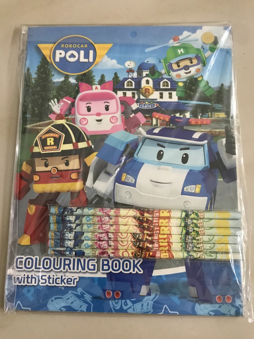 RoboCar Poli colouring book with Sticker & Pencil set, Hobbies & Toys ...