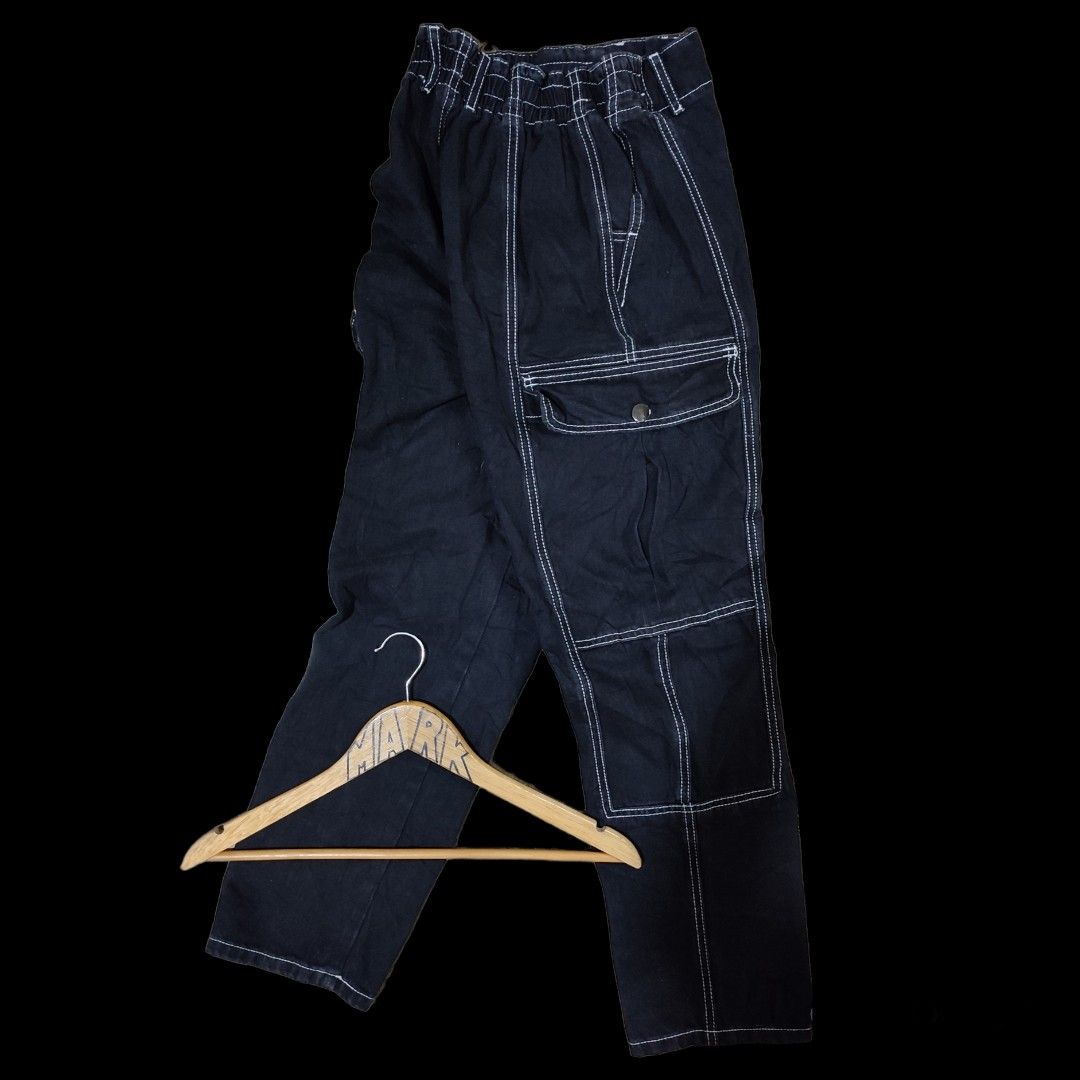 SHEIN Y2K WIDE LEG BLACK CONTRAST STICHES CARGO PANTS, Women's Fashion ...