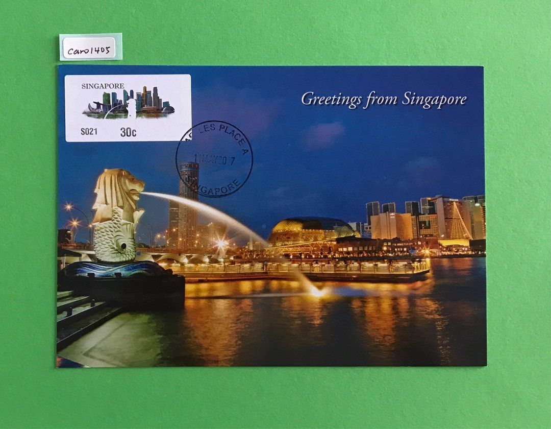 Singapore postcard featuring Merlion and Marina Bay waterfront view ...