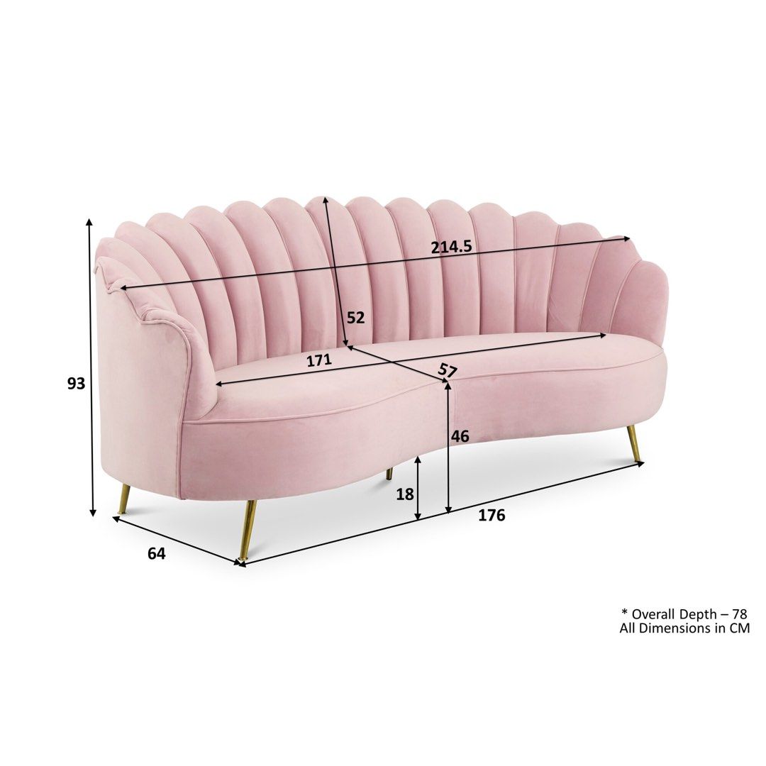 Soft Pink Scallop Edge 3 Seater Velvet Sofa, Furniture & Home Living ...