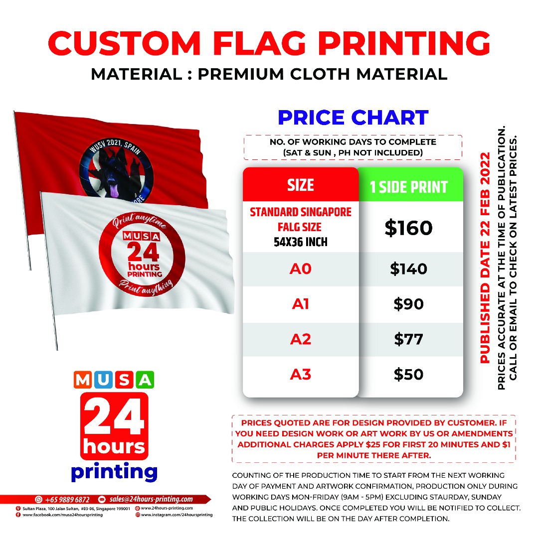 Standard Singapore size Flag Printing 54x36 inch - $160, Business ...