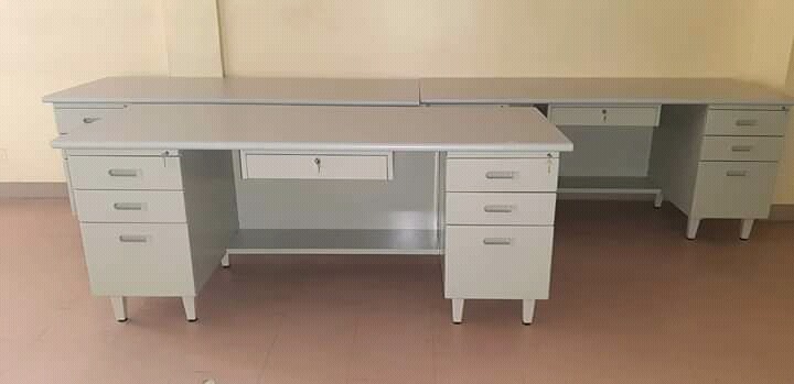 steel office table / freestanding with 2 side drawers / office ...