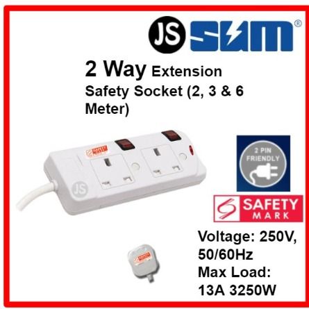 SUM 2/3/4/5 WAY Extension Socket (2, 3, 6 Meters) With Singapore Safety ...