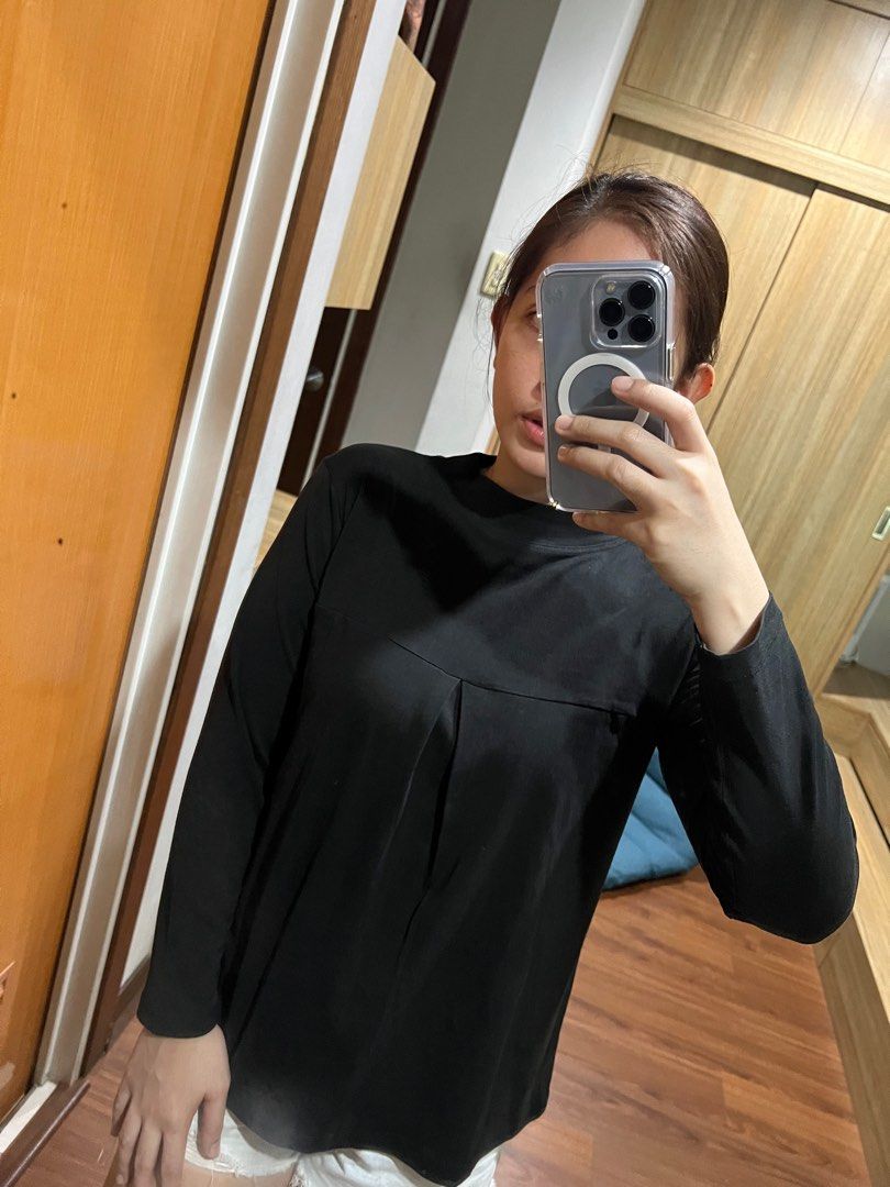 Turtle neck chinese collar long sleeve, Women's Fashion, Tops ...