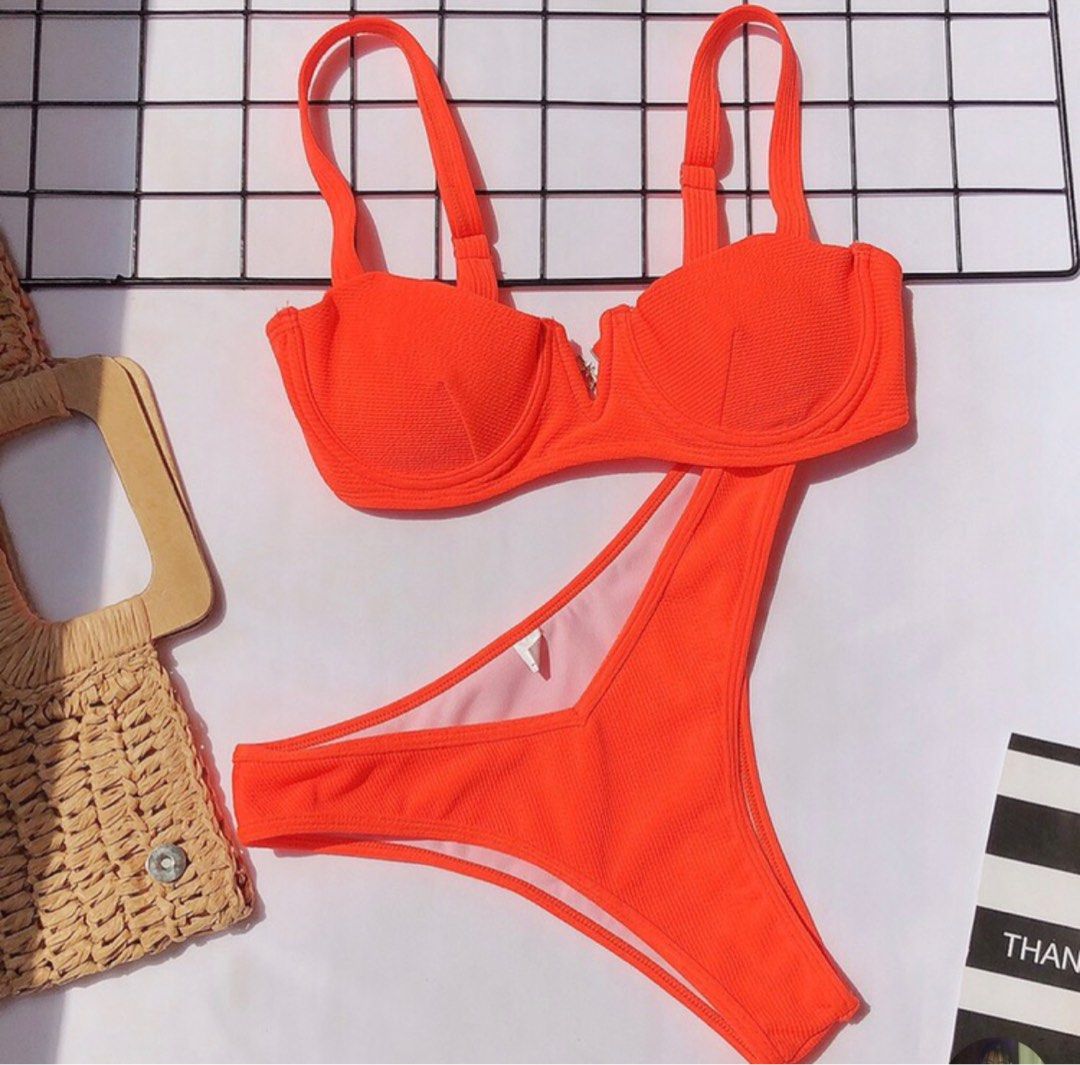 2 piece Neon Orange Bikini/Swimsuit, Women's Fashion, Swimwear, Bikinis ...