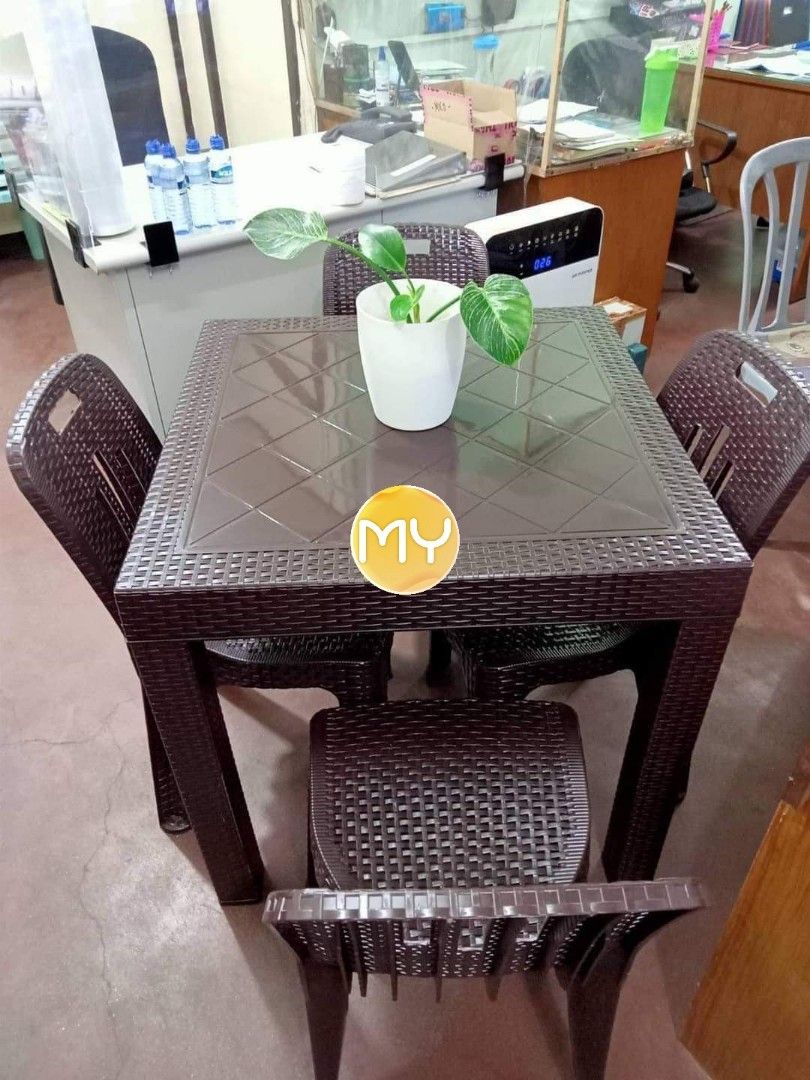 4 Seater Rattan Design Dining Table Set, Furniture & Home Living, Furniture, Tables & Sets on ...