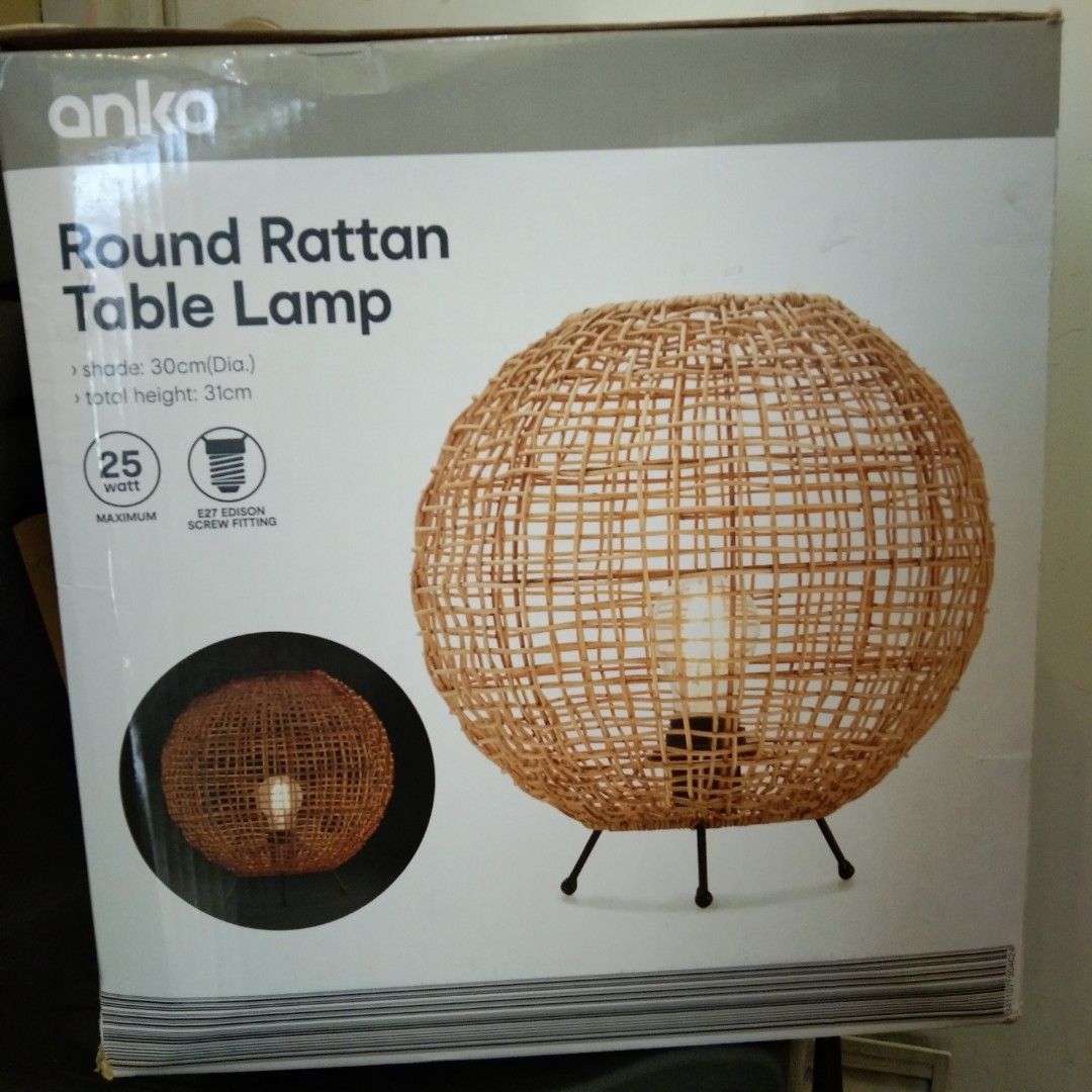 Anko Round Rattan Table Lamp 220V, TV & Home Appliances, Other Home ...