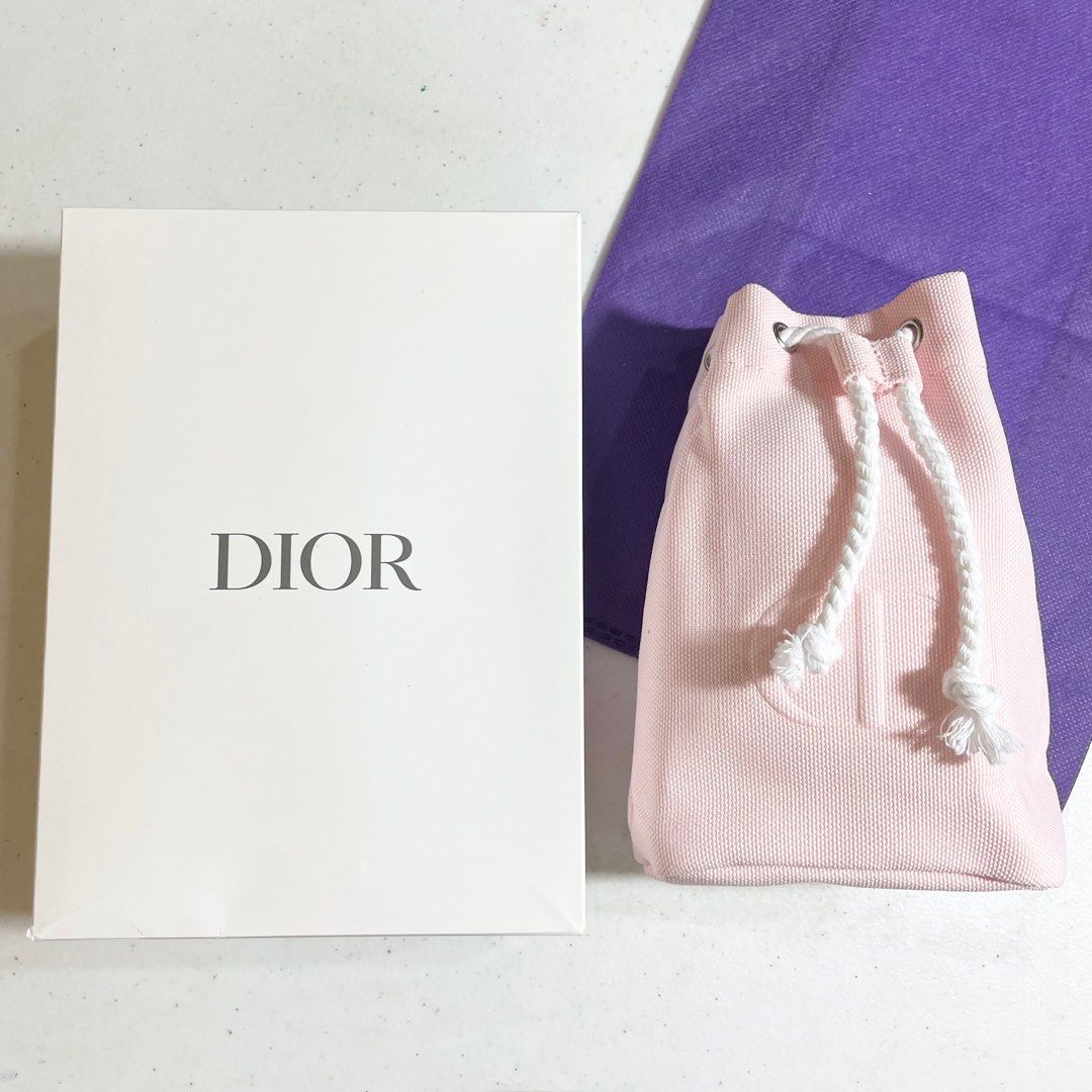AUTHENTIC Christian Dior baby pink canvas drawstring pouch makeup bag ...