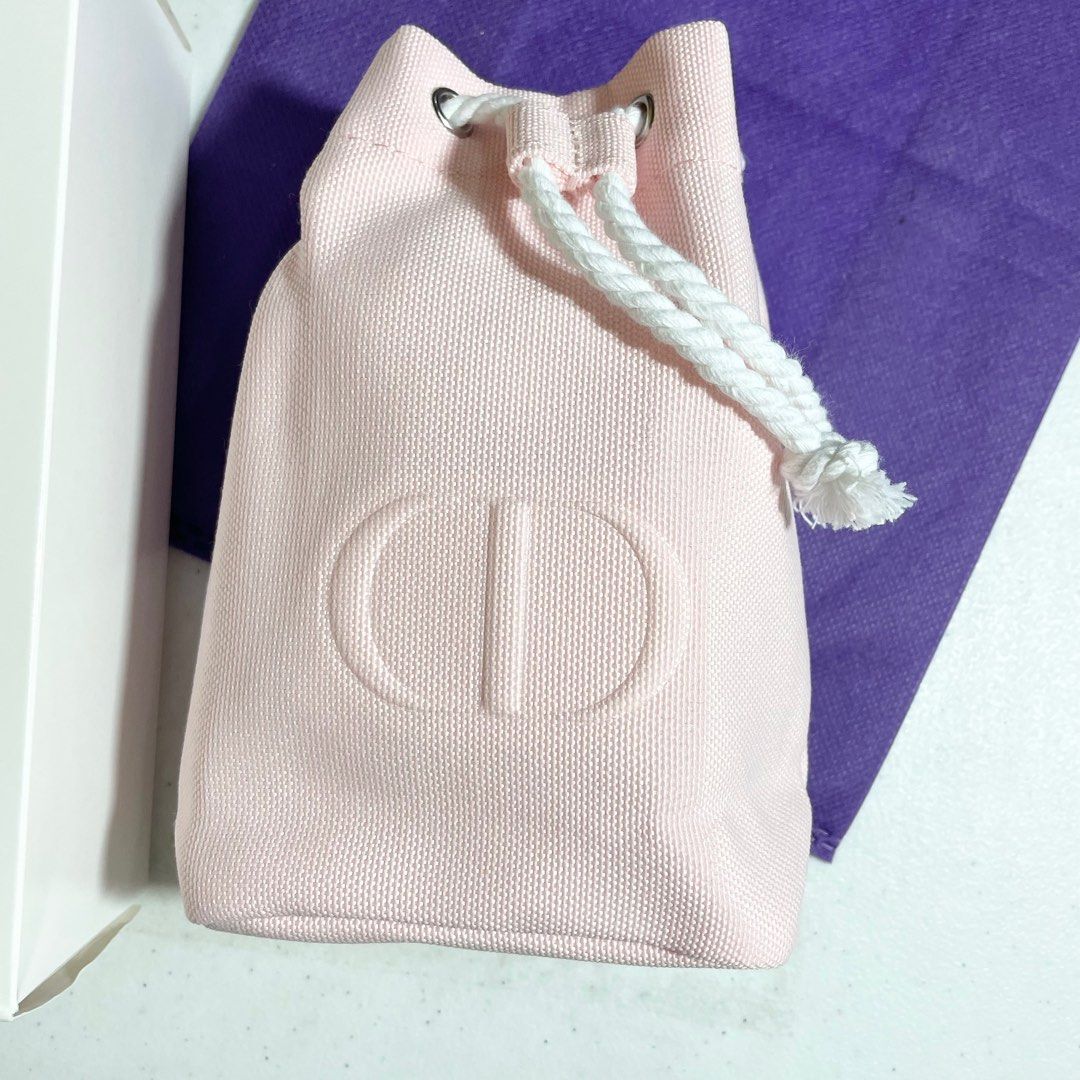 AUTHENTIC Christian Dior baby pink canvas drawstring pouch makeup bag ...