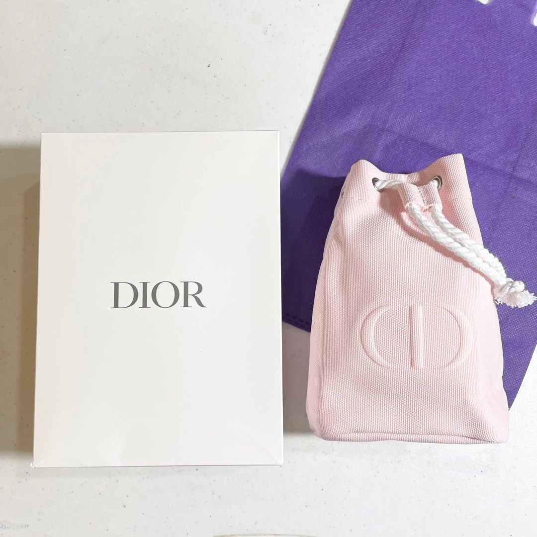 AUTHENTIC Christian Dior baby pink canvas drawstring pouch makeup bag ...