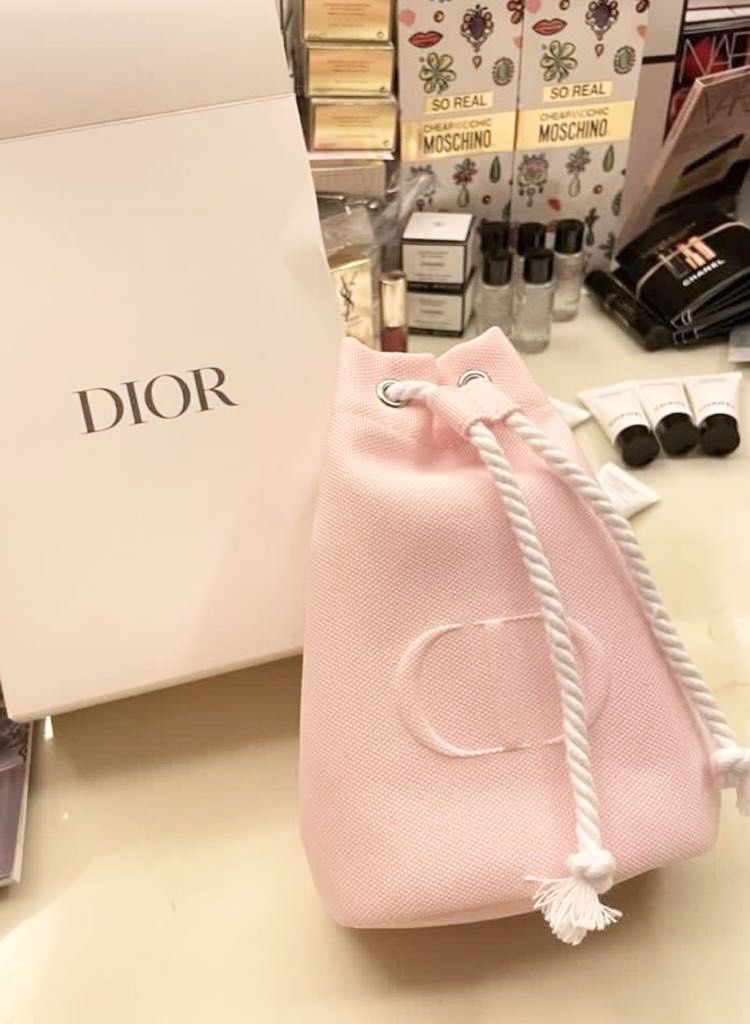 AUTHENTIC Christian Dior baby pink canvas drawstring pouch makeup bag ...