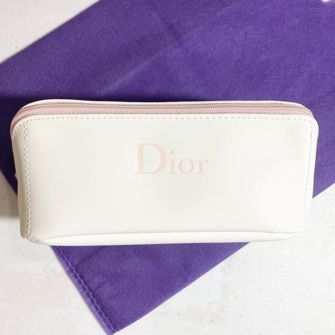 AUTHENTIC Christian Dior white trousse rectangle makeup bag pouch ...
