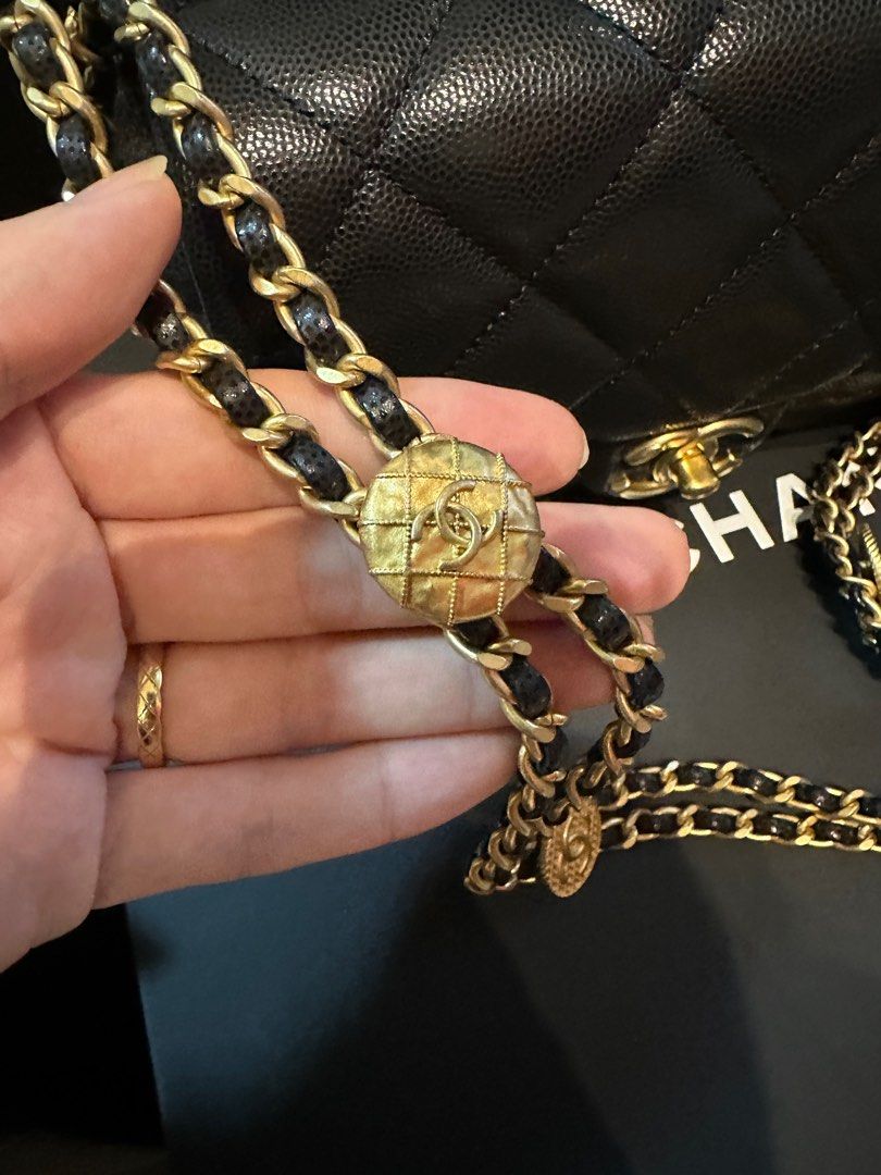 Chanel Classic Flap Bag black caviar with gold hardware golden coins ...