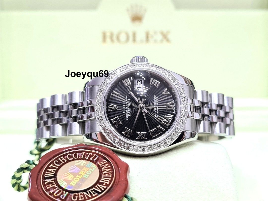 Full Diamonds bezel/ Chapter Ring! ROLEX Datejust Black Sunray Super ...