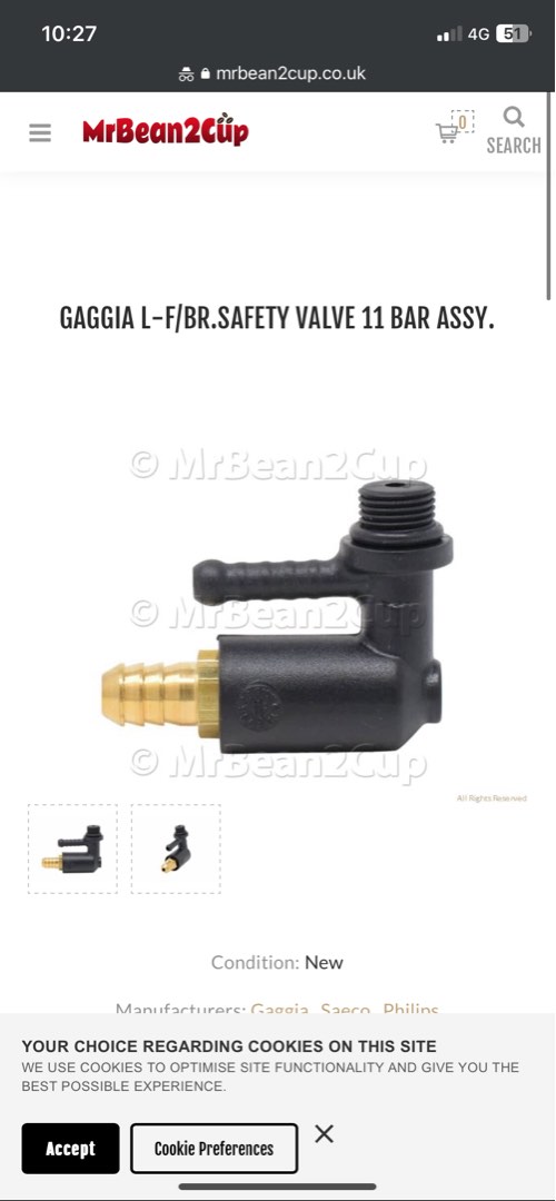 Gaggia Classic Pro 11 Bar Safety Valve, TV & Home Appliances, Kitchen ...