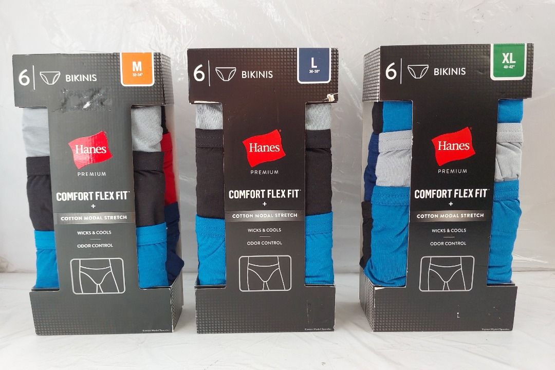 Hanes Premium Mens Bikini Briefs 6-Pack Cotton Modal Stretch MLXL ...
