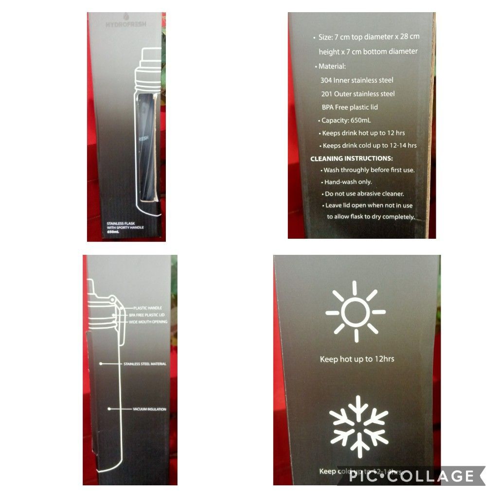 Hydrofresh Stainless Flask with Sporty Handle 650ml, Furniture & Home ...