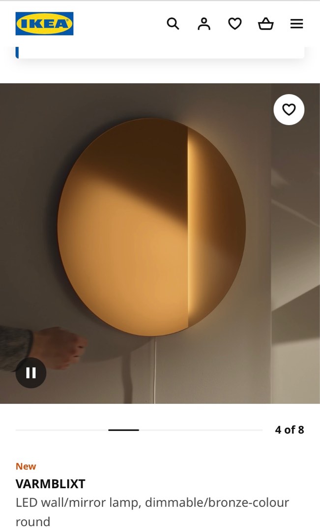 Ikea VARMBLIXT LED wall and mirror lamp, Furniture & Home Living ...