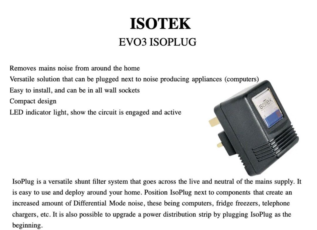 Isotek Evo3 Isoplug (UK plug version), Audio, Soundbars, Speakers ...
