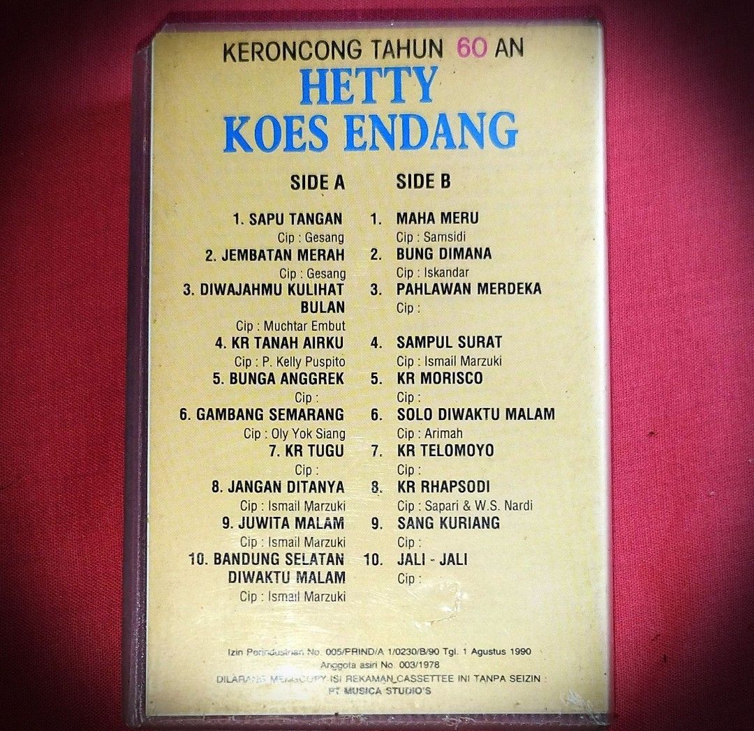 Kaset pita Keroncong tahun 60@n Hetty Koes Endang, Musik & Media, CD, DVD & Lainnya di Carousell