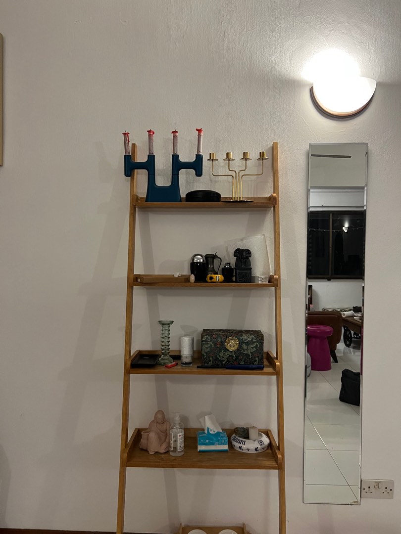 Leaning wall shelf ladder shelf, Furniture & Home Living, Furniture ...