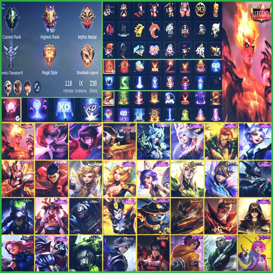 Legend Valir x KOF Chou Mobile Legends Account (Many Limited Epic Skins ...