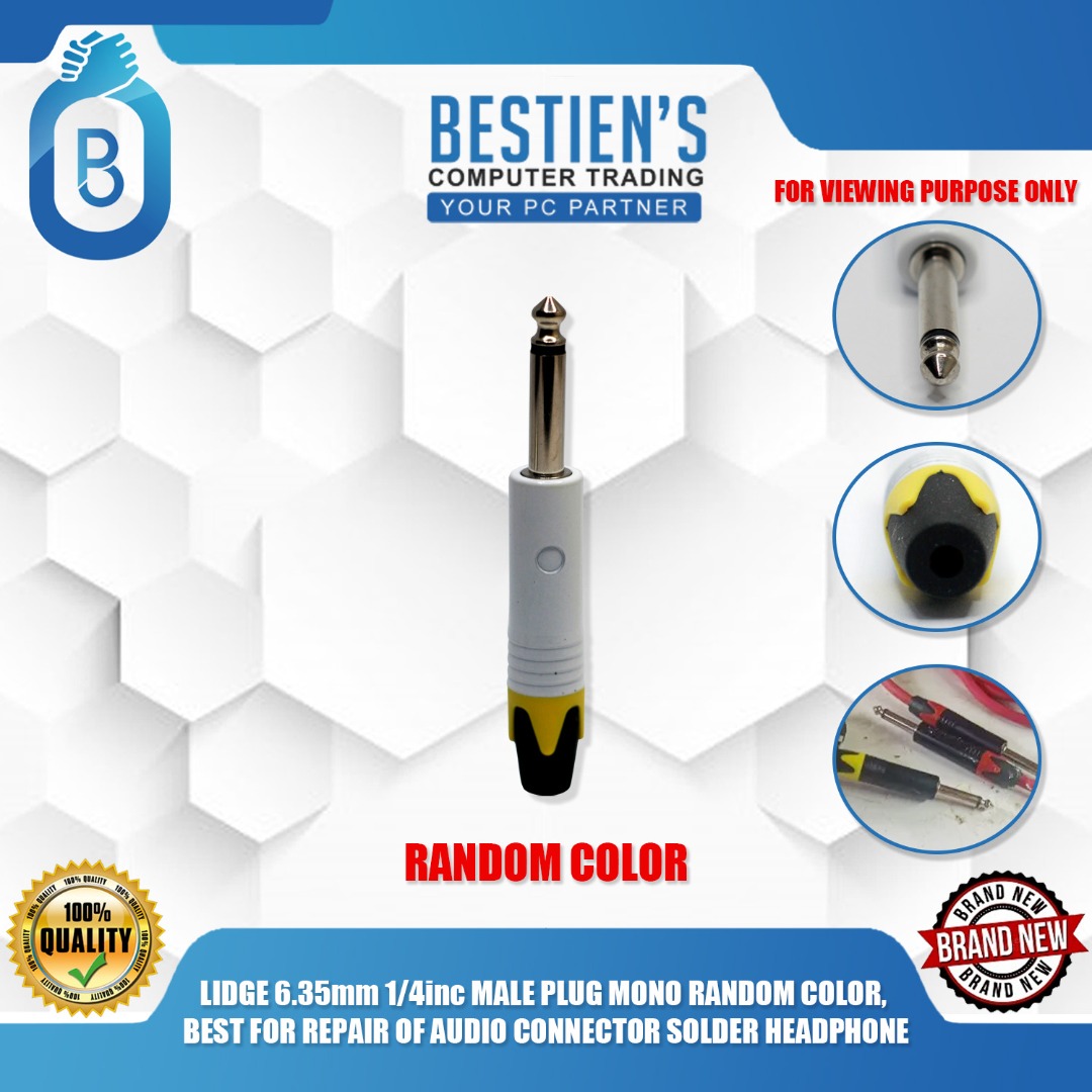 LIDGE 6.35mm 1/4inc MALE PLUG MONO RANDOM COLOR, BEST FOR REPAIR OF ...