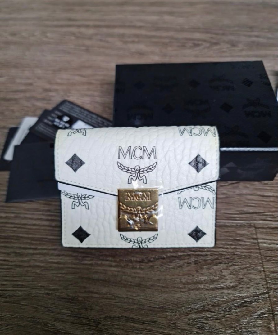 MCM Accordian Card Case-White, Luxury, Bags & Wallets on Carousell