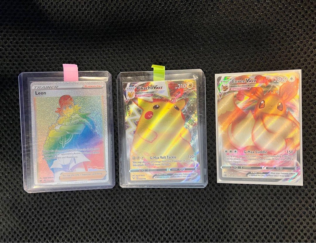 Mint Leon Hyper Rare / Pikachu Vmax / Eevee Vmax Pokemon Cards, Hobbies ...