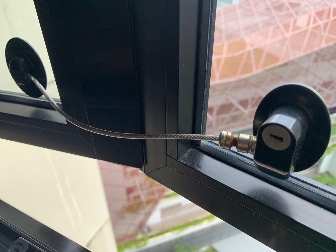 No drill Window lock with key wire cable lock, Furniture & Home Living ...