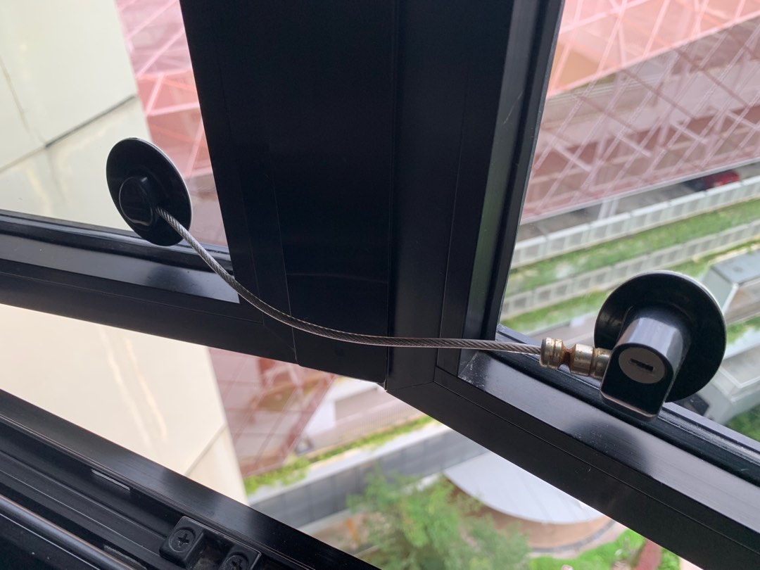 No drill Window lock with key wire cable lock, Furniture & Home Living ...
