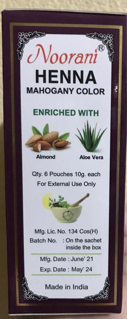Noorani Mahogany Hair Color Henna (6 pouches x 10g) Herbal Based ...