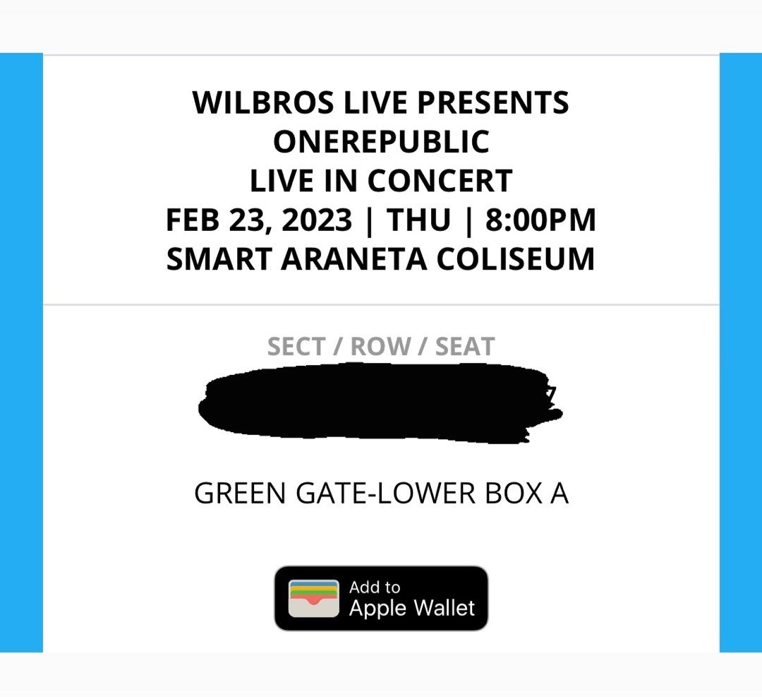 OneRepublic Live at Araneta (TWO LOWER BOX A tickets), Tickets ...