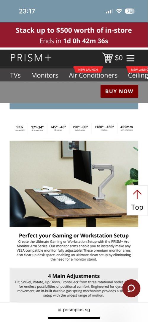 Prism arc 01 monitor arm, Computers & Tech, Parts & Accessories, Other ...