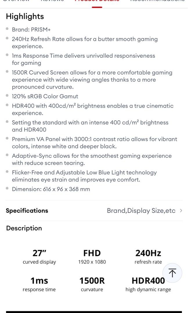 Prism x270 Brand new opened, Computers & Tech, Parts & Accessories, Monitor Screens on Carousell