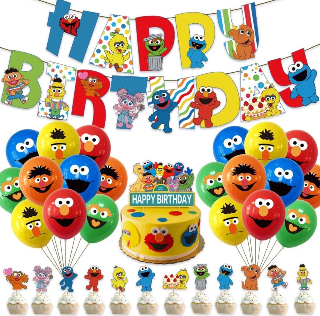 Sesame Street Happy Birthday Balloon Banner Deco Prop Topper ...