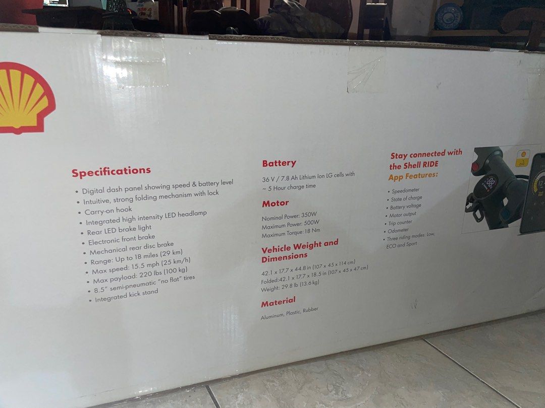 Shell RIDE SR-5S Electric Scooter (E-scooter), Sports Equipment, Other ...