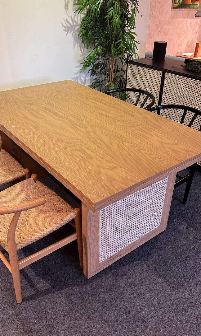 Solid Wood Rattan Base Dining Table 1.6m, Furniture & Home Living ...