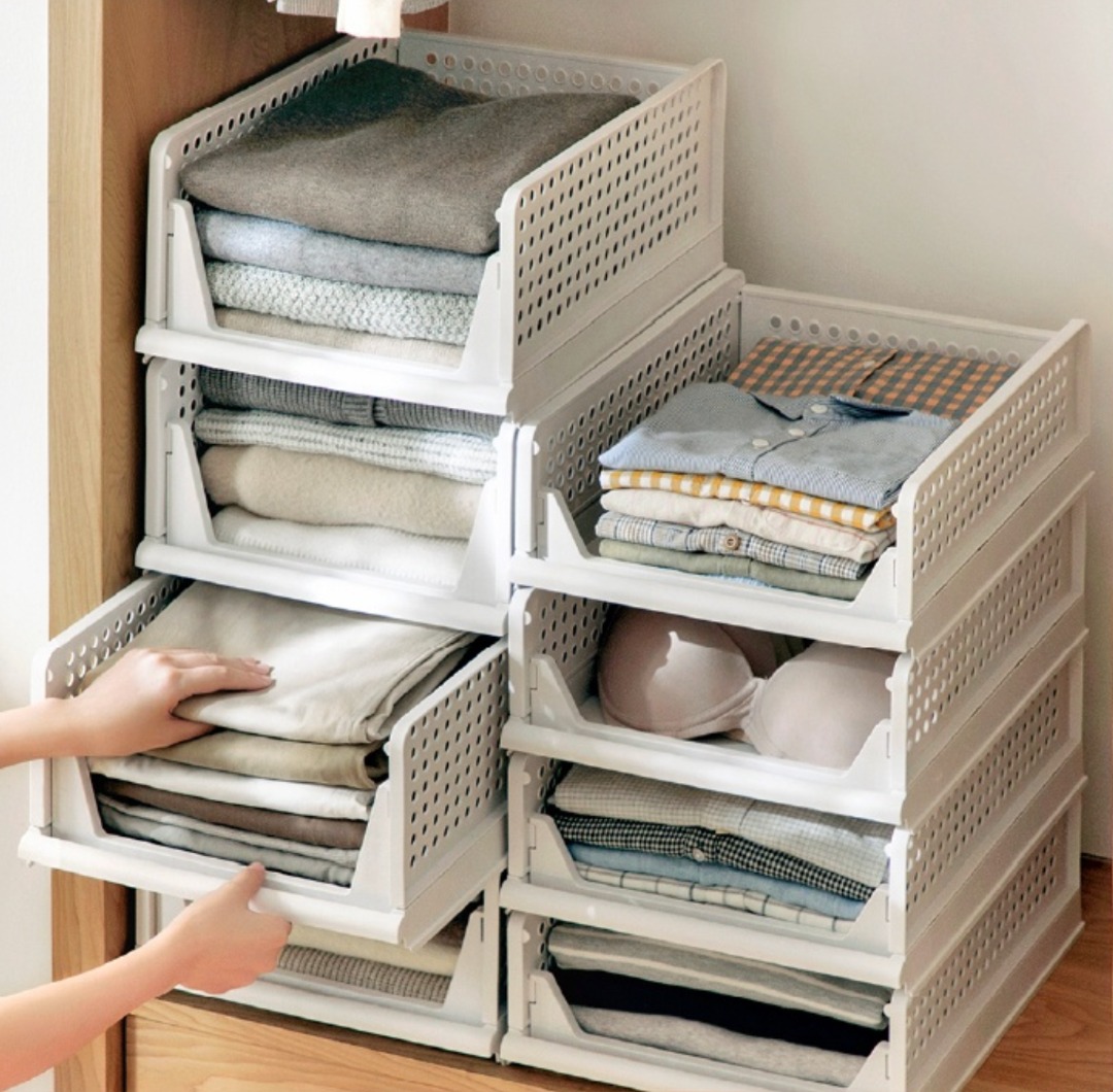 Stackable layered Wardrobe partition storage rack drawer type foldable ...