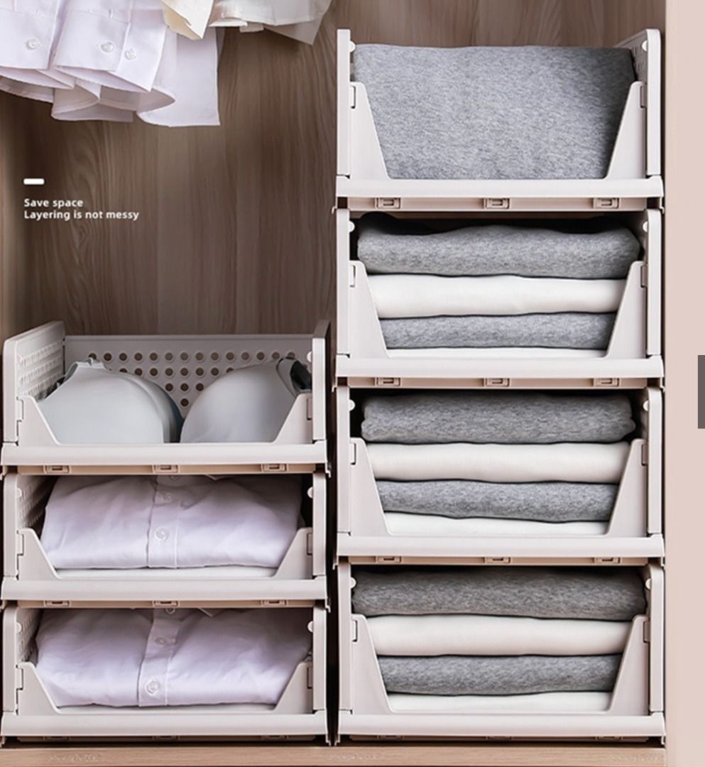 Stackable layered Wardrobe partition storage rack drawer type foldable ...