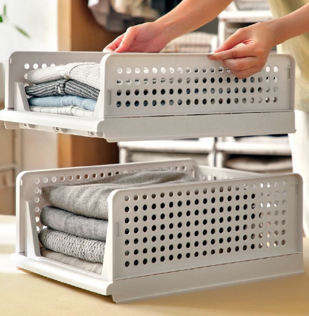 Stackable layered Wardrobe partition storage rack drawer type foldable ...