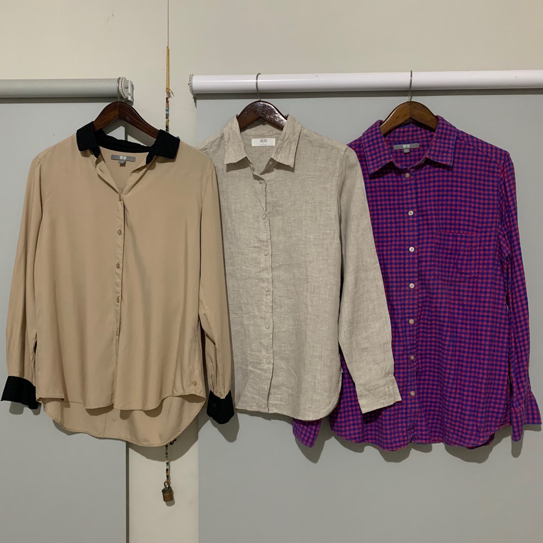 [TAKE ALL] Uniqlo shirt / kemeja uniqlo oversized / atasan / blouse, Fesyen Wanita, Pakaian ...