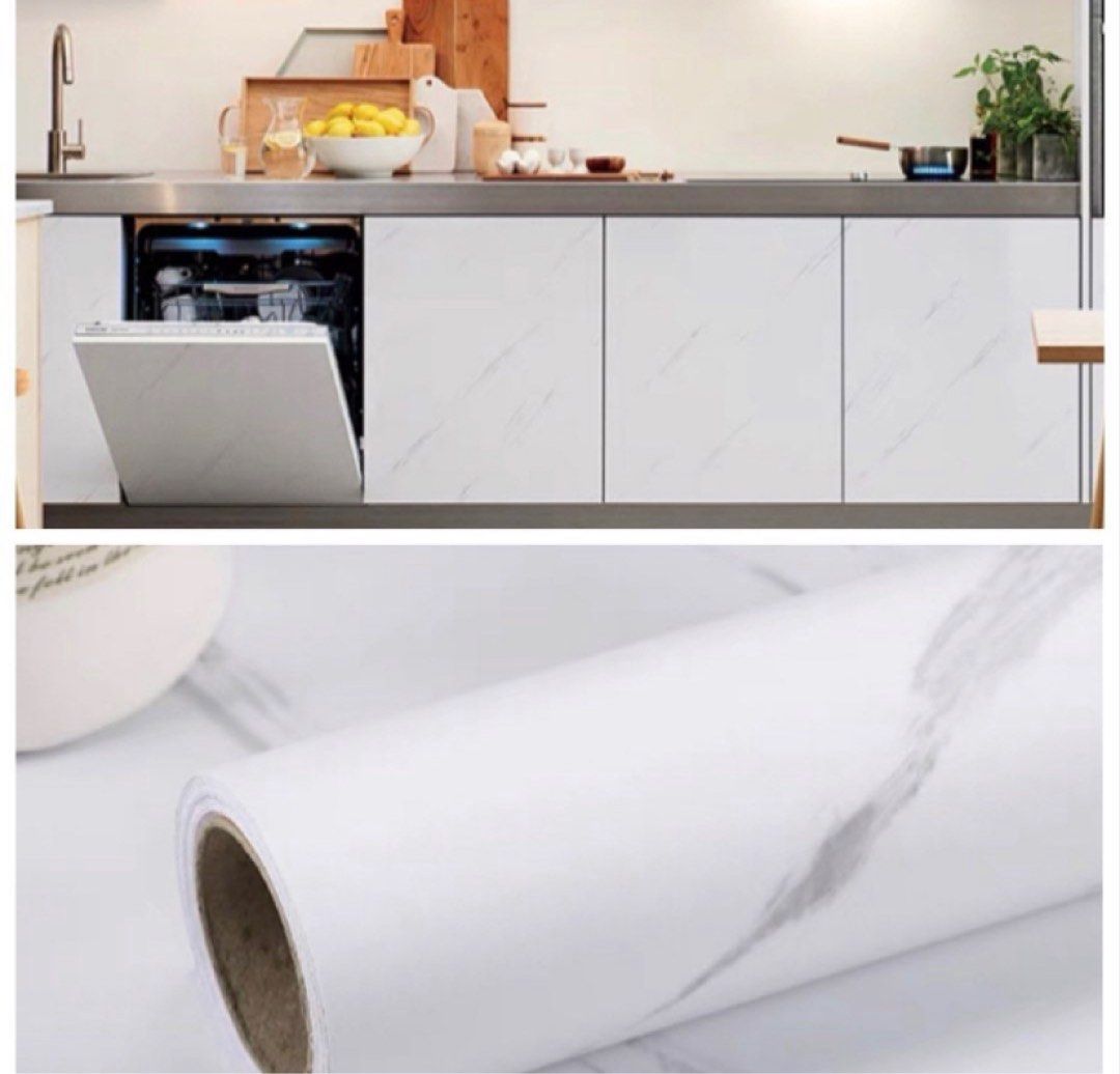 Thick Black / White Matte Marble PVC Stickers Wallpaper Decal Wardrobe ...